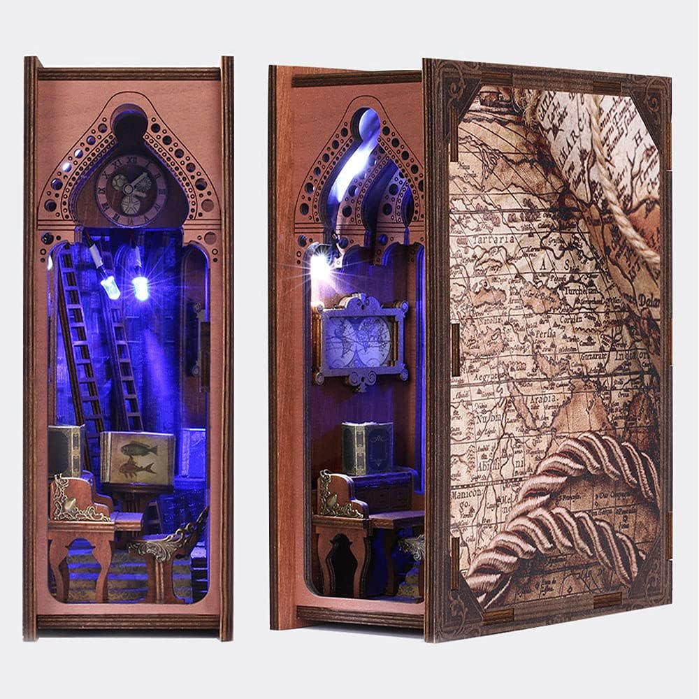 Fsolis 3D Wooden Puzzle, DIY Dollhouse Book Nook Bookshelf Insert ...