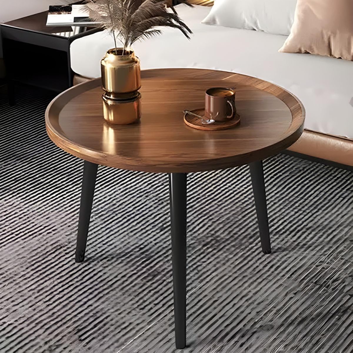 Amazon.com: KWOKING Modern Round Wooden Table Metal 3 Legs Base Coffee ...