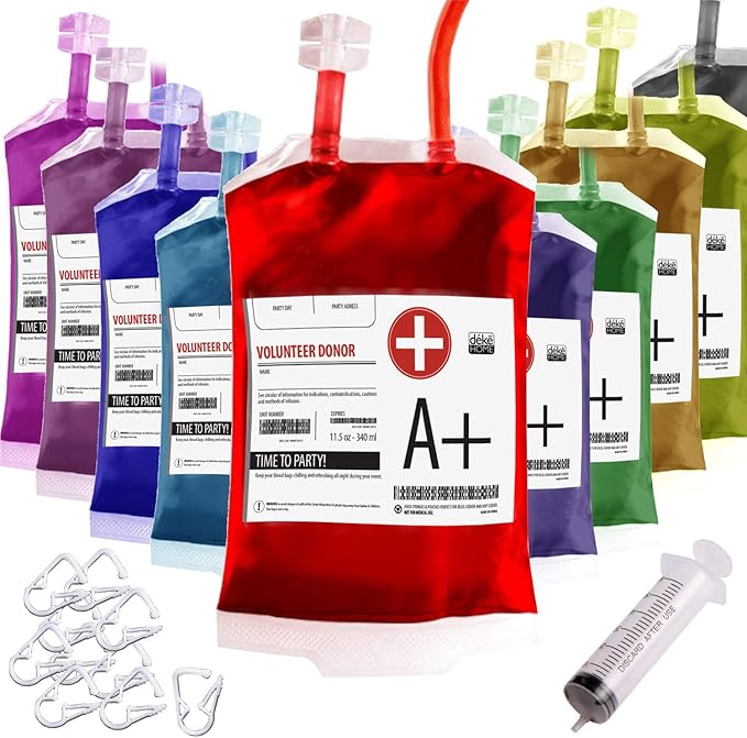 Amazon.com: Deke Home - Fake IV Blood Bags for Drinks with Extra ...