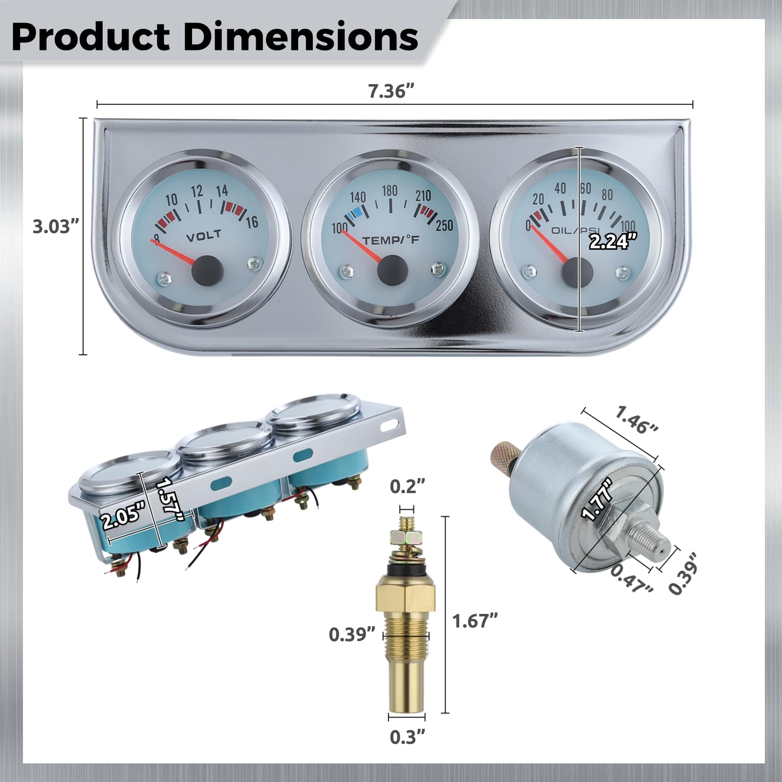 Snapklik.com : Vinyl 52mm 2 3 In 1 Car Auto Gauge Kit, 3 In 1 Car Meter ...