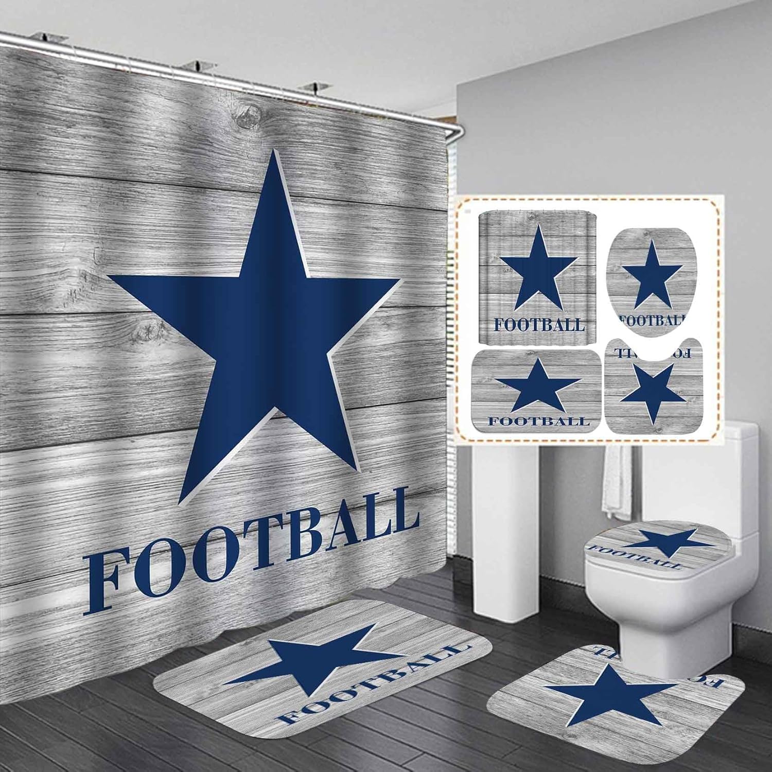 Amazon.com: Namdeva 4PCS/Set American Football Shower Curtain, Navy ...