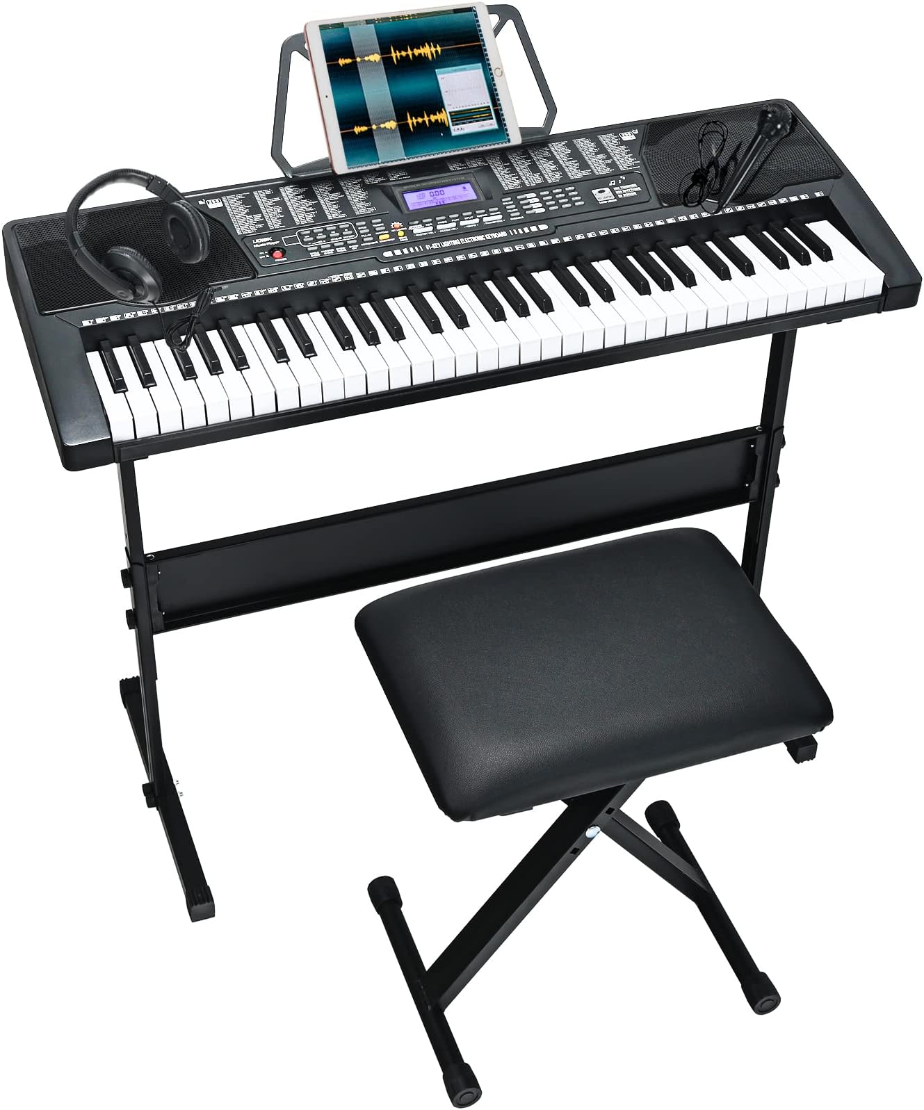 GYMAX 61 Key Digital Piano and Stool, Full-size Electronic Keyboard ...
