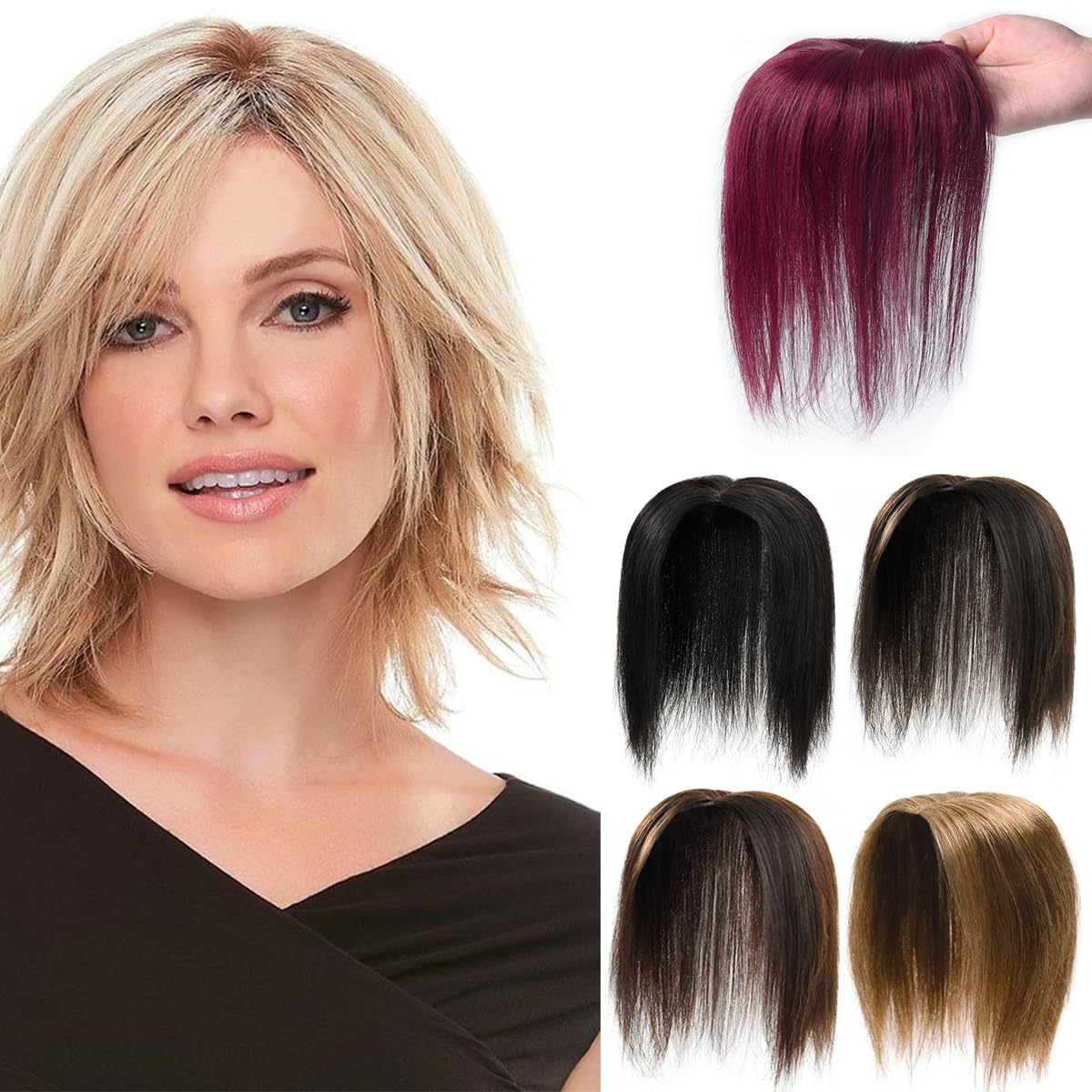 Amazon.com : Rose bud Remy Human Hair Toppers Hair Pieces with Thinning ...