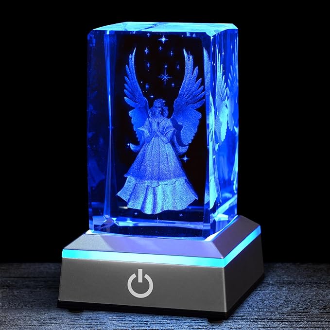 Eicxjui 3D Guardian Angel Crystal Night Light with Multicolor LED Base ...