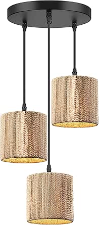 DANGGEOI Hand Woven Rattan Pendant Light Boho Mini Farmhouse Rope ...