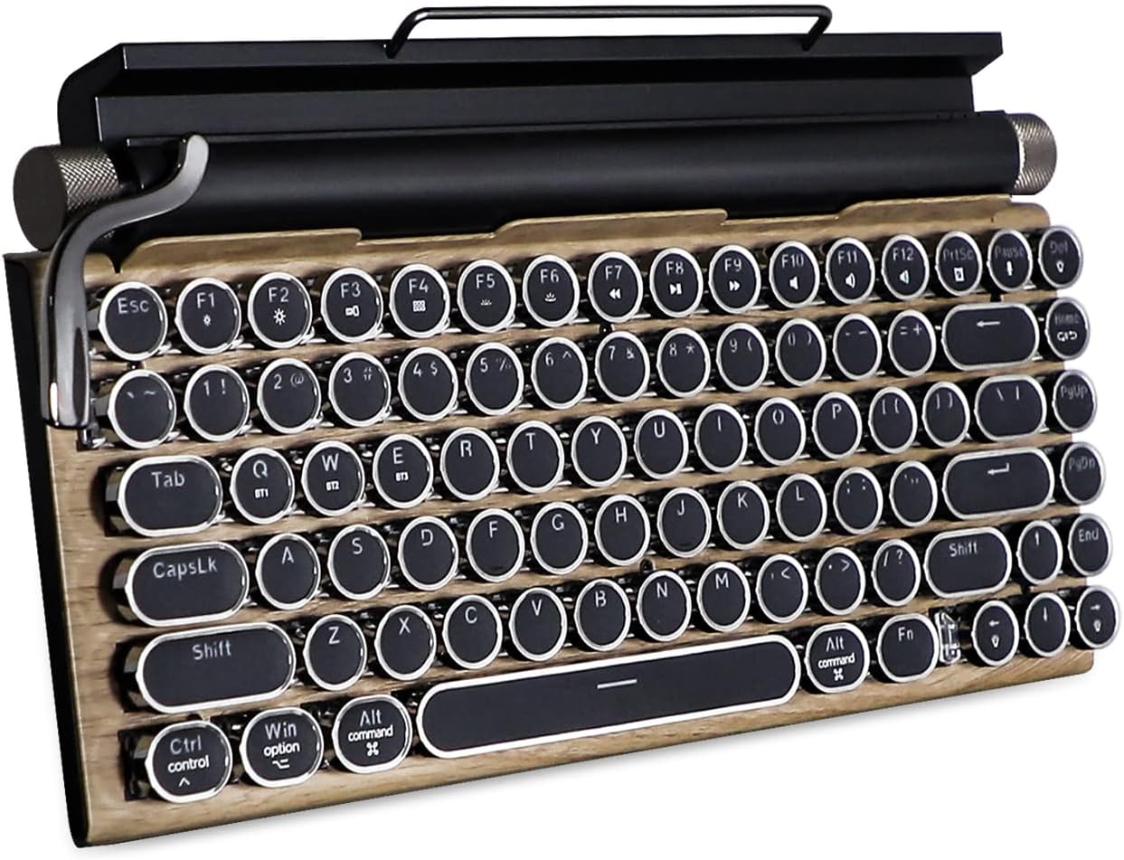 Typewriter Keyboard,Round Keycaps/White Backlit/Compact 75% Layout ...