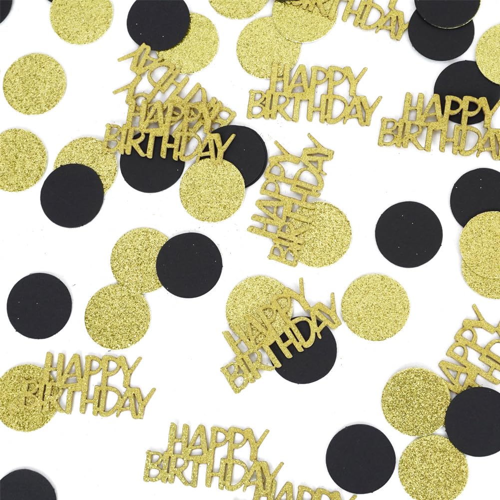 Amazon.com: Happy Birthday Confetti, Glitter Gold and Black Birthday ...