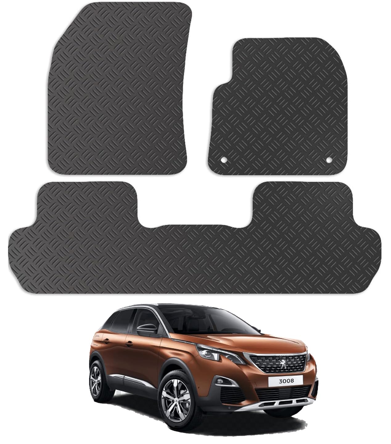 Carsio Rubber Car Mats For Peugeot 3008 2017-2021 3 Pc Set Tailored Fit ...
