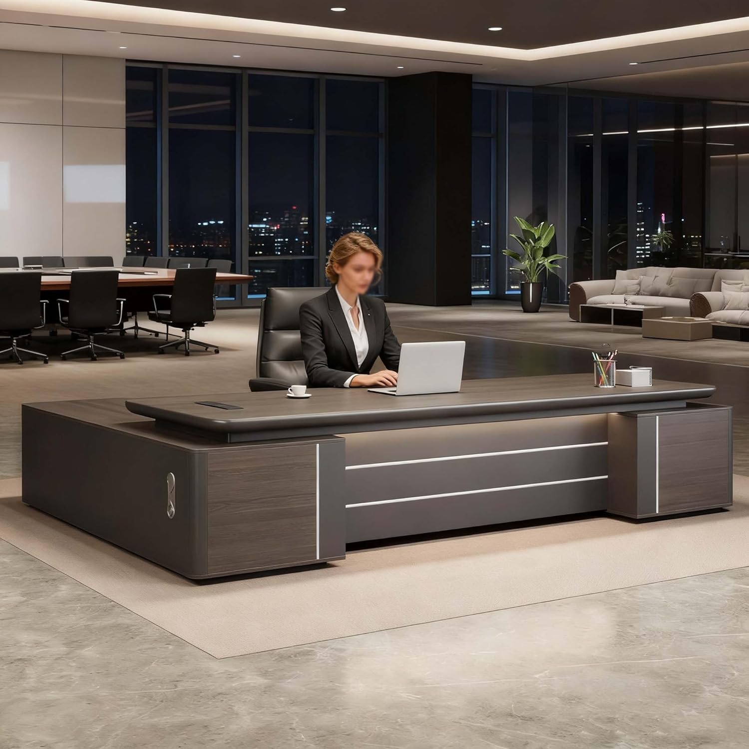 Amazon.com: Modern Executive Desk, L Shaped Boss Table with Power ...