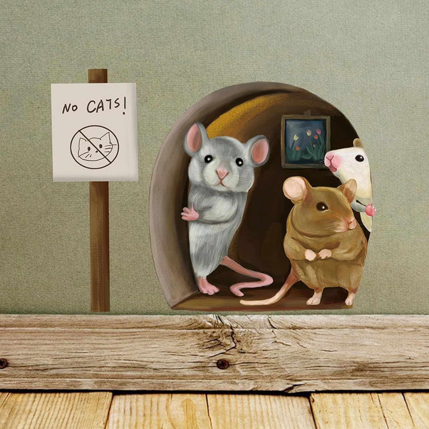 Mouse Hole Wall Art Sticker, Skirting Board Wall Art Waterproof Reading ...