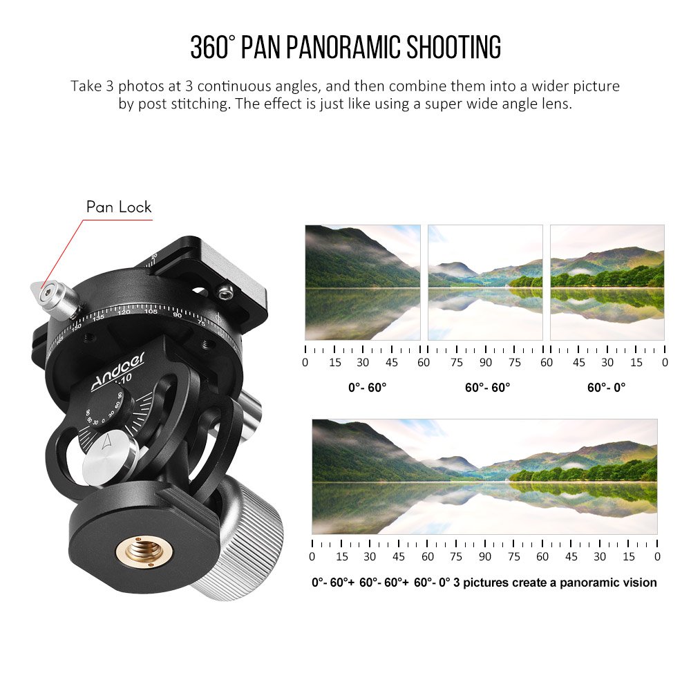360 Panoramic Head Andoer VH-10 Panoramic Tripod Head - 360° Pan & 90 ...