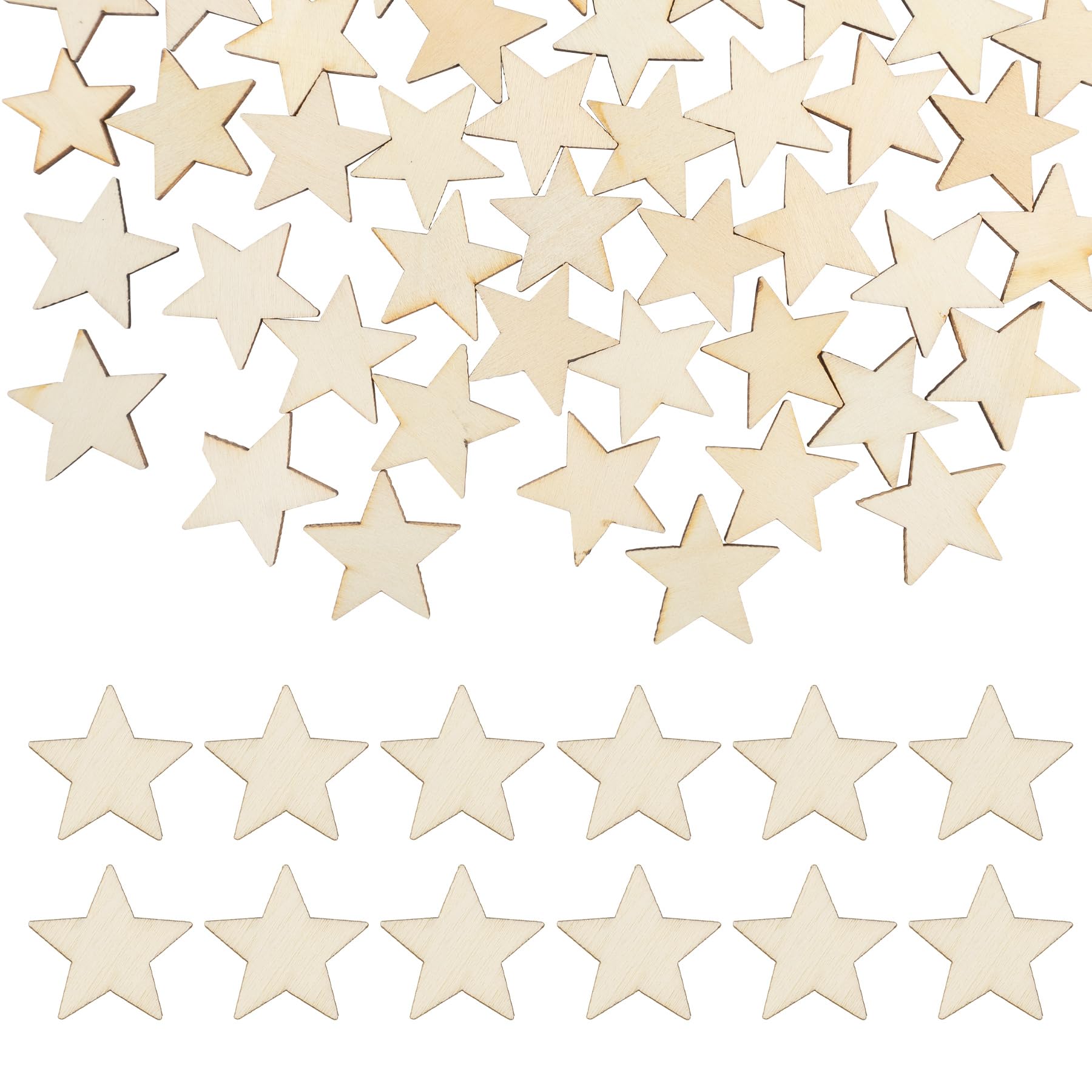 Snapklik.com : 100 Pack 50mm Wooden Stars Pieces 2 Inch Unfinished Wood ...