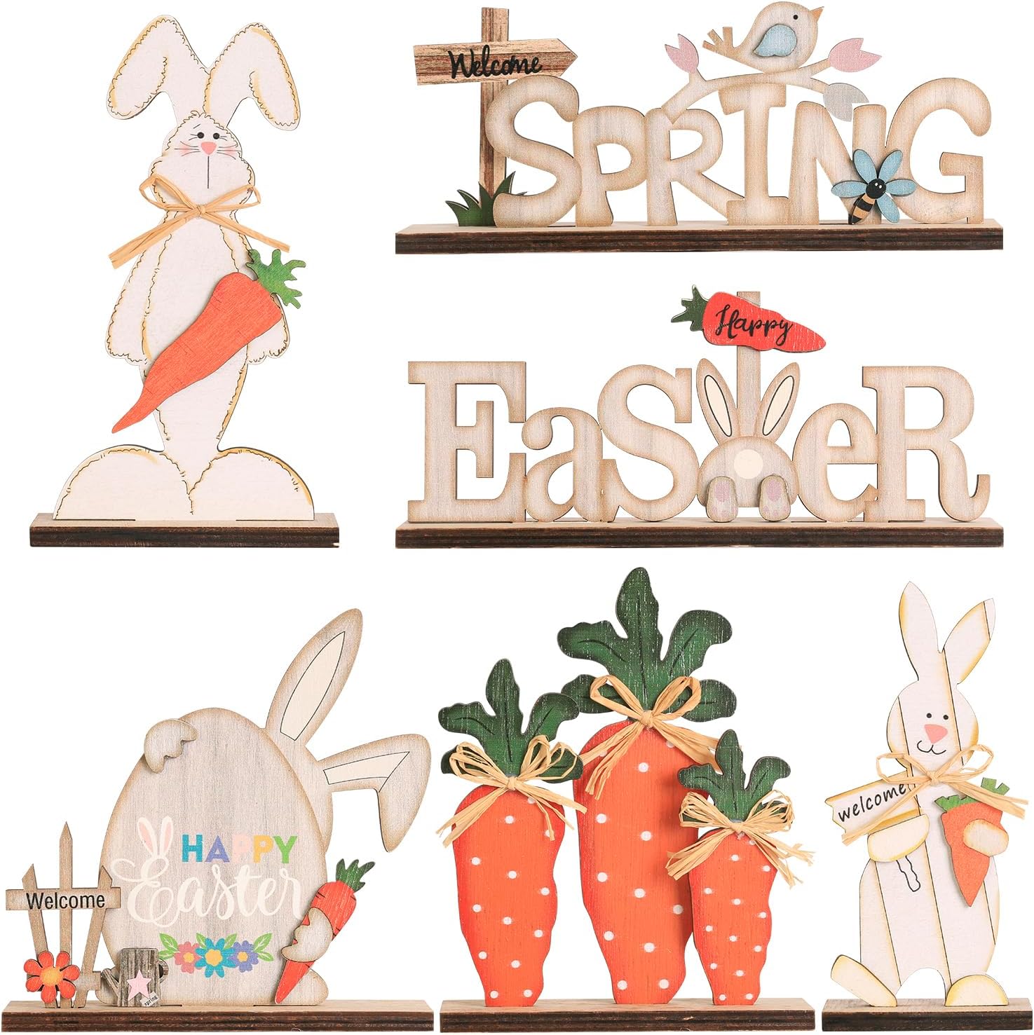 Amazon.com: Beeveer 5 Pcs Easter Bunny Wooden Signs Bunny Decor Rustic ...
