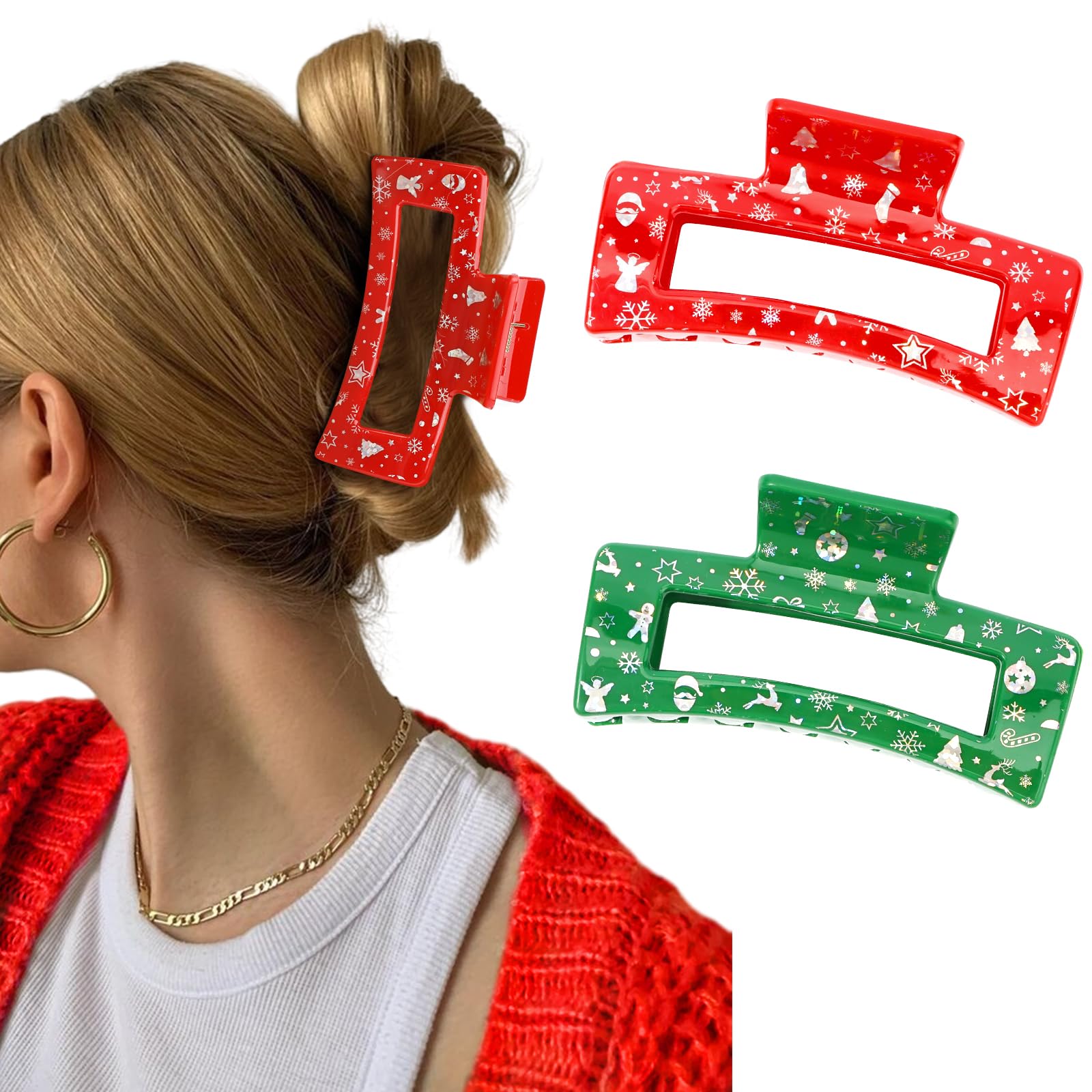 Amazon.com : Hapdoo Christmas Hair Clips, Red Green Christmas Hair ...