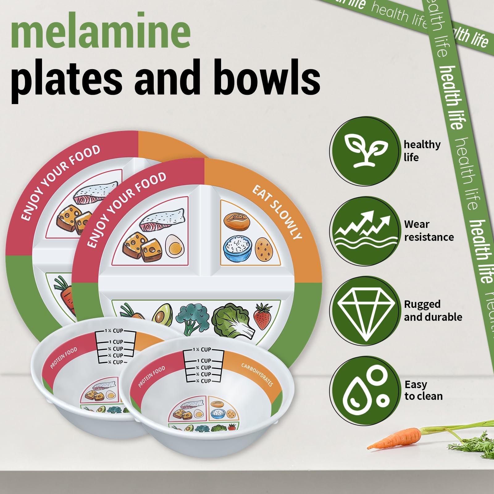 Snapklik.com : Viynran 4 Pcs Portion Control Plates & Bowls Set