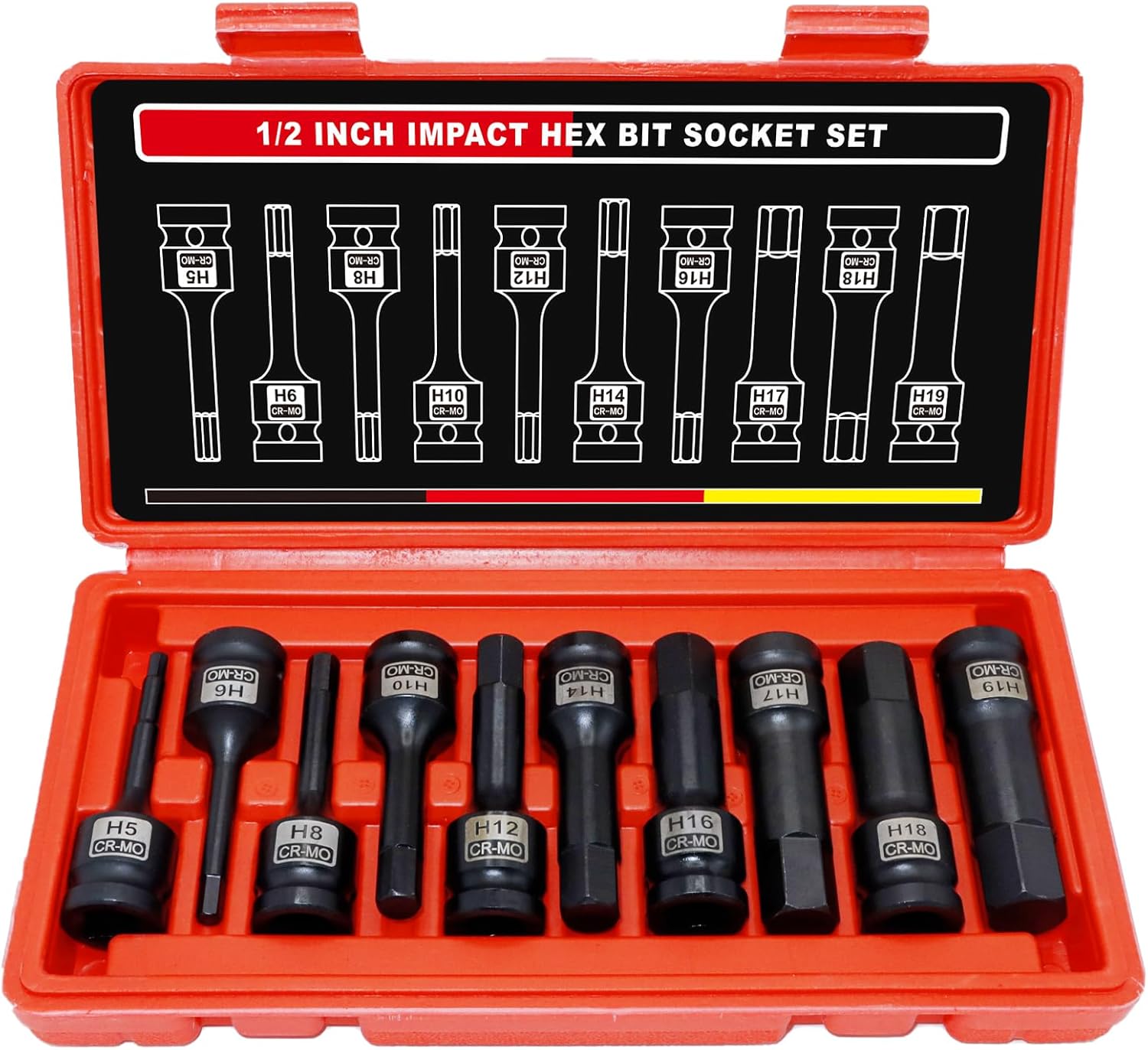 DAKCOS 10-Pieces 1/2" Drive Impact Hex Bit Socket Set,Metric Impact Allen Bit Socket Set 5-19MM ...