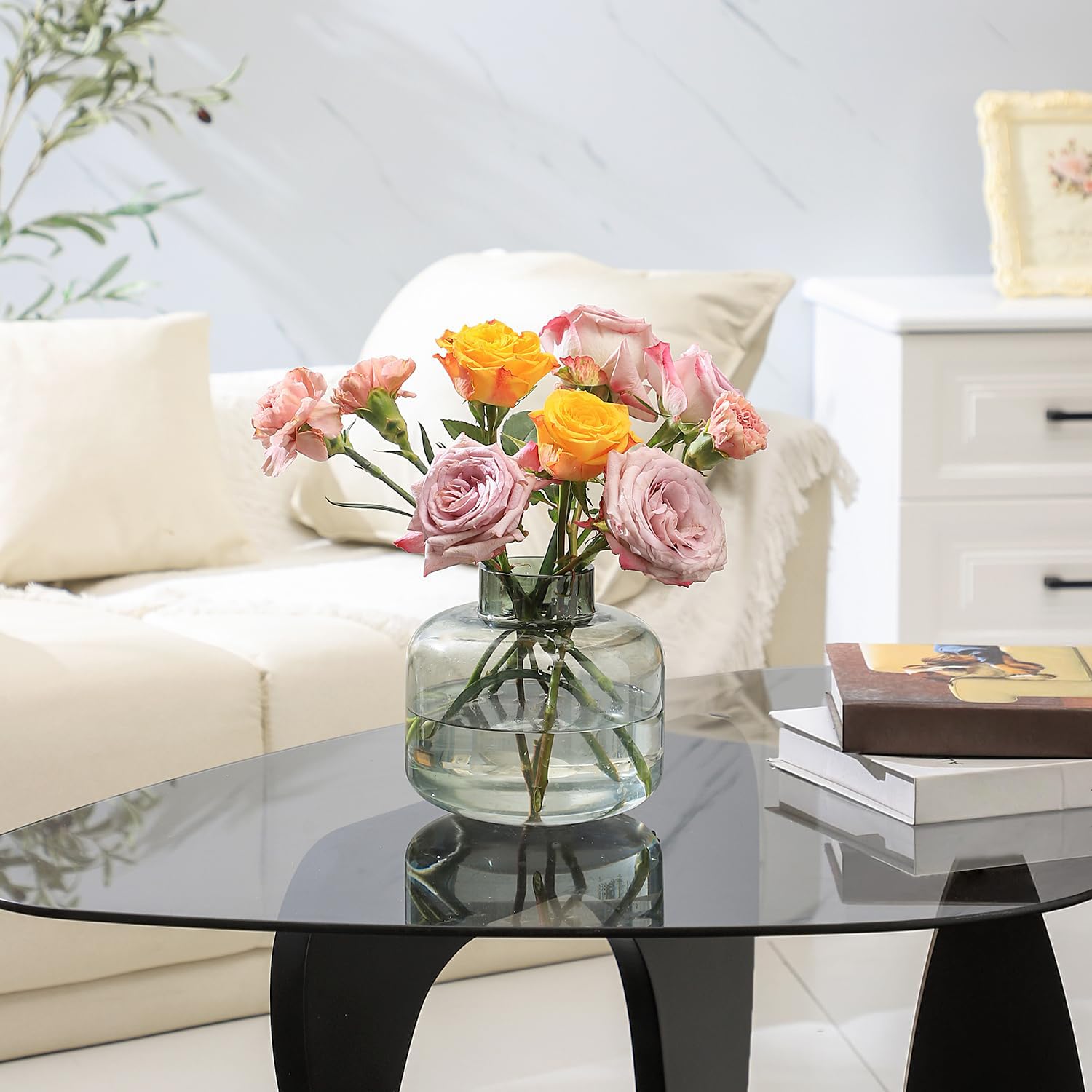 Snapklik.com : Short Glass Vase, Black Glass Vase, Short Flower Vase ...