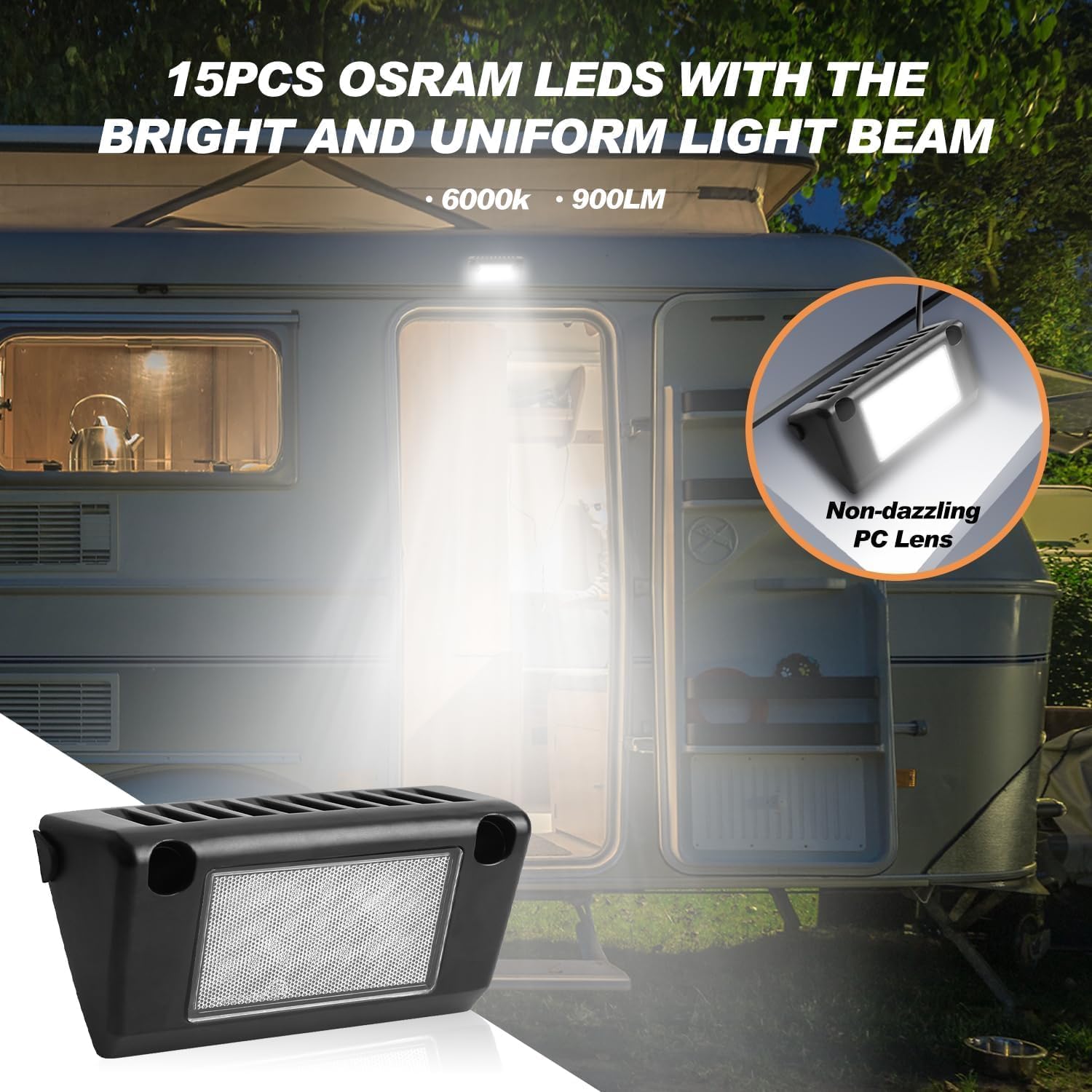 Snapklik.com : lux 5 Inch 15W RV Porch Light, 12/24V White Flood Beam ...