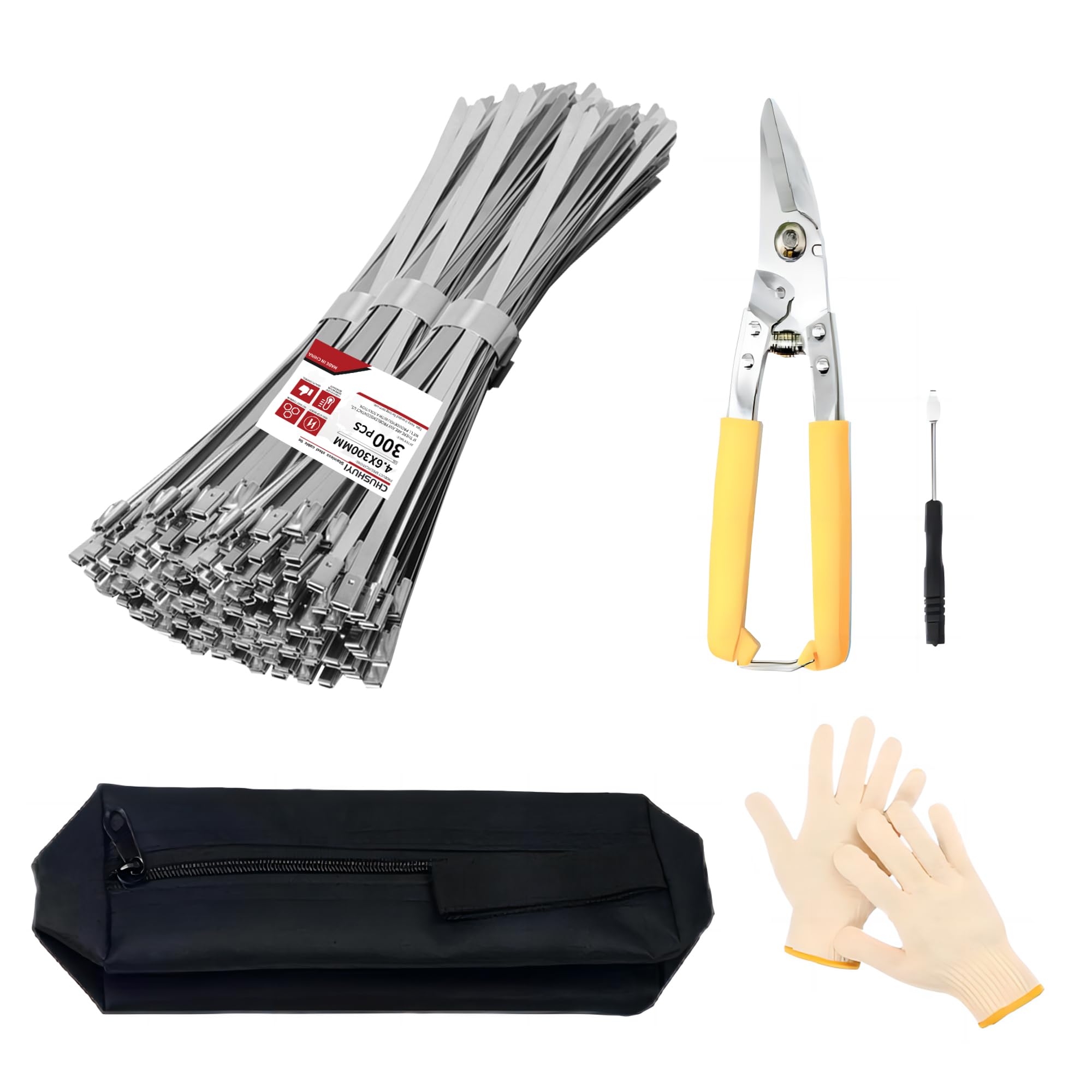 Snapklik.com : Metal Zip Ties Metal Tie Wrap Kit300pcs 11.8in Self ...