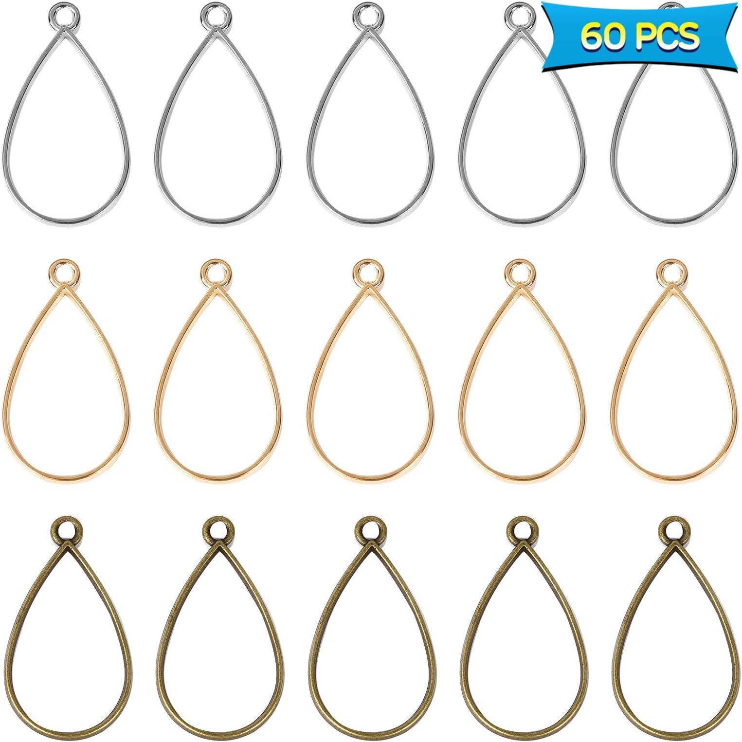 Amazon.com : 60pcs Open Bezels for Resin,Open Frame Pendant Teardrop ...