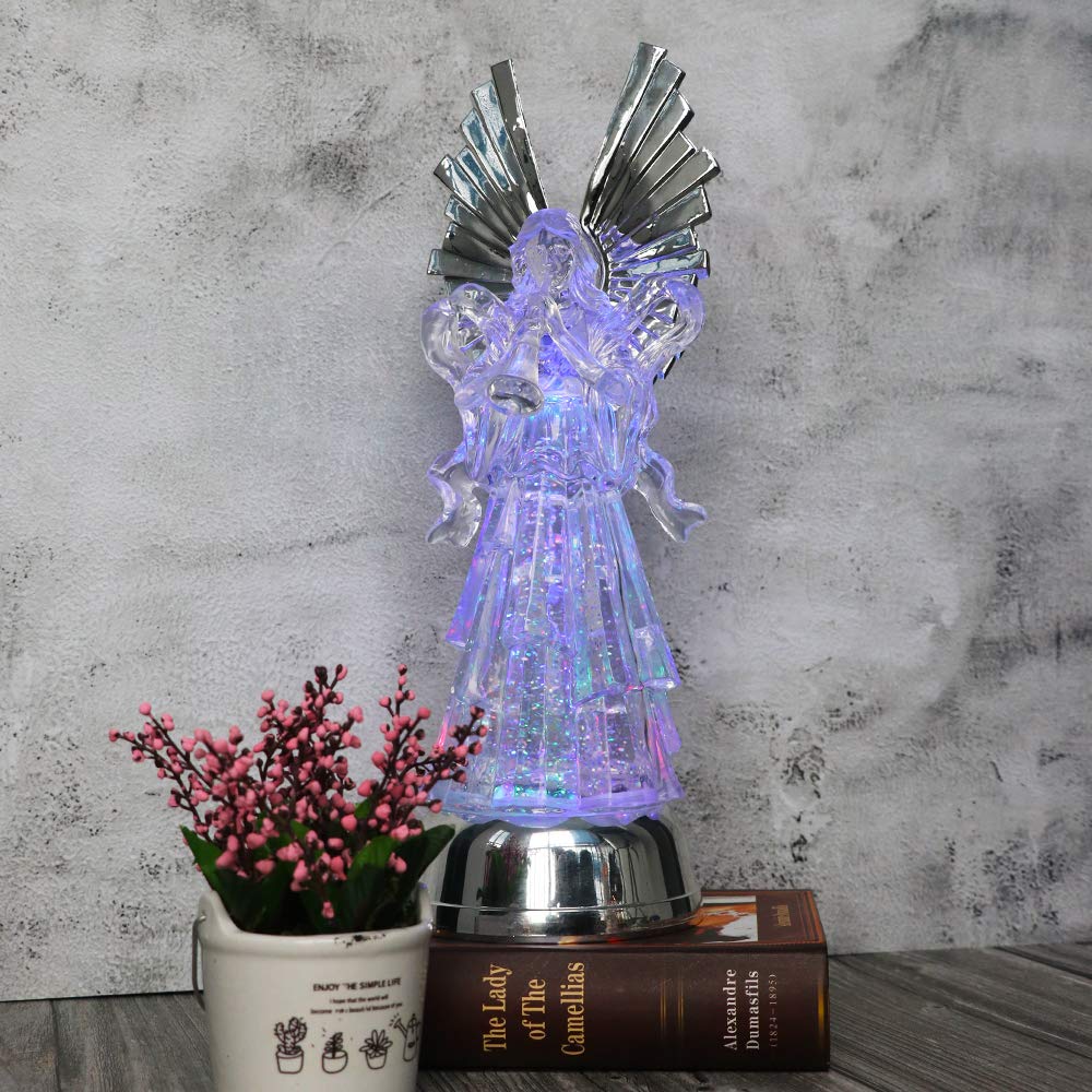 Eldnacele 14" Christmas Angel Globe Water Glittering Angel Figurine ...
