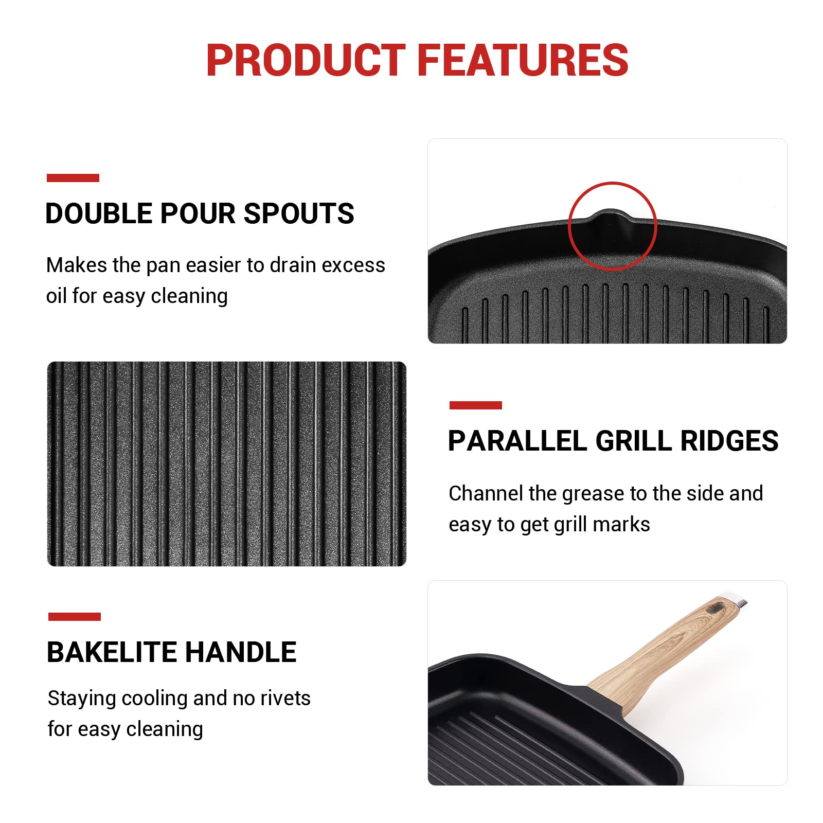 Sakuchi 11 Inch Grill Pan for Stove Tops Induction Compatible?Nonstick ...