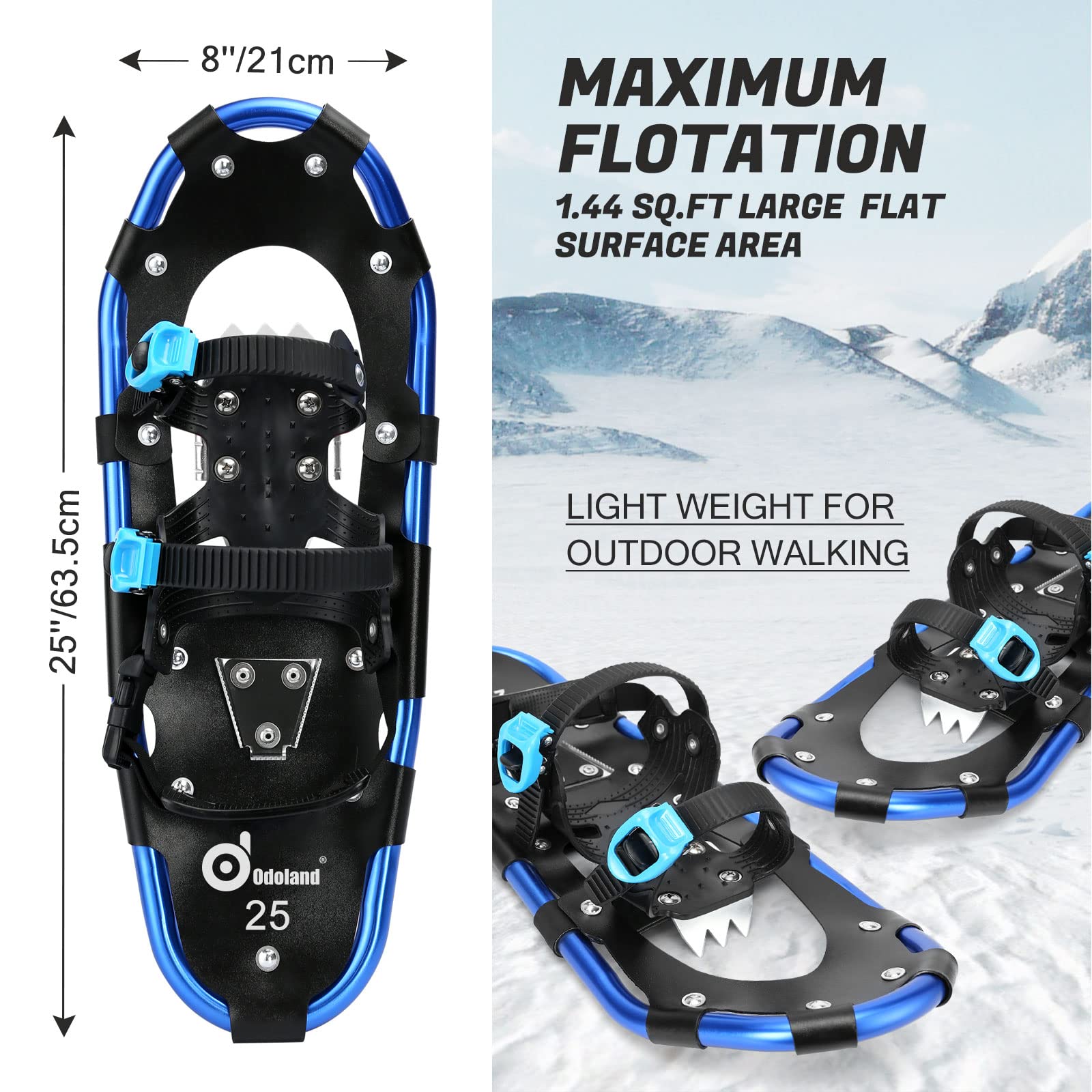 Odoland 4-in-1 Snowshoes for Men Women Youth Kids with Trekking Poles ...