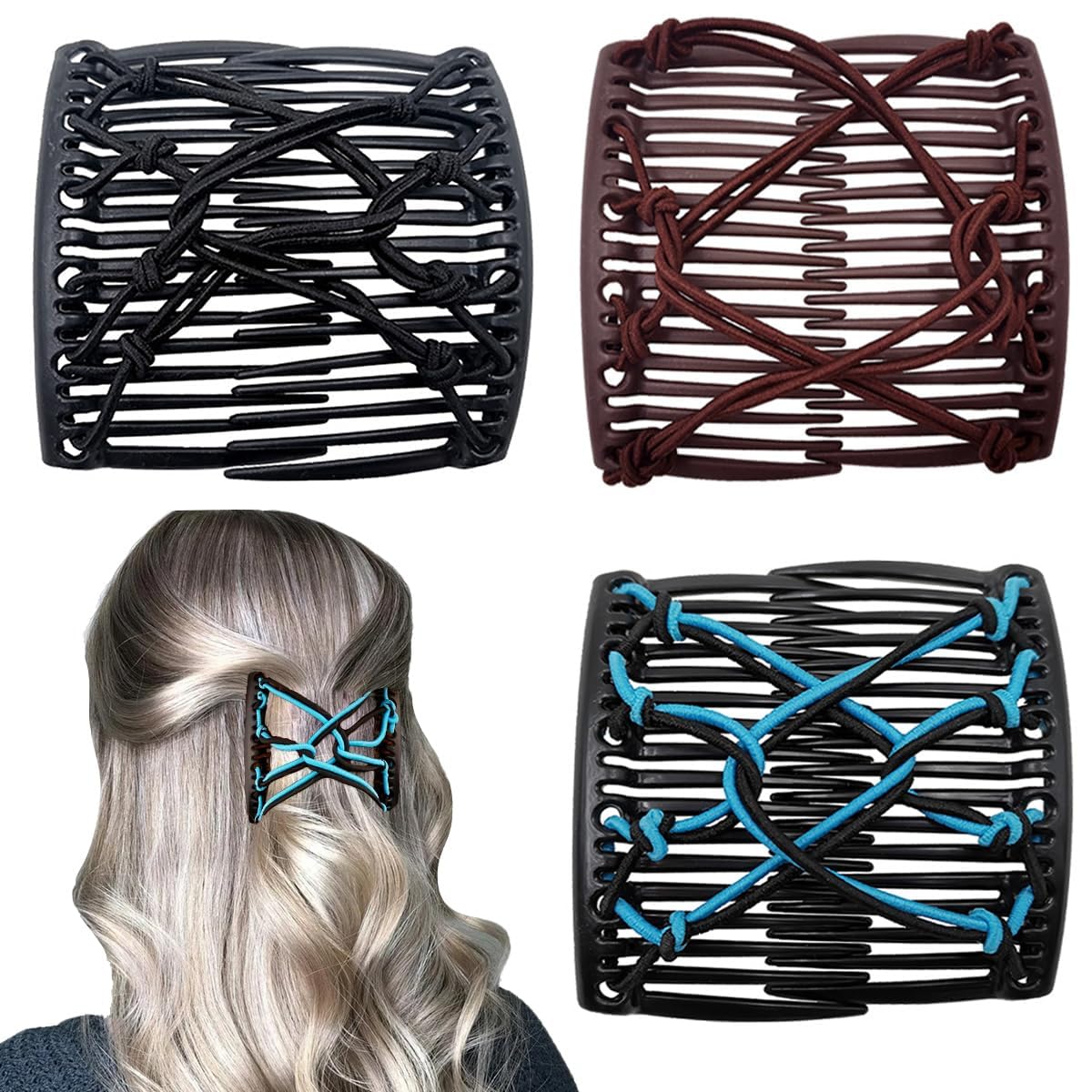 Amazon.com : 3 Pieces Stretchy Double Comb Hair Clip Magic Hair Side ...