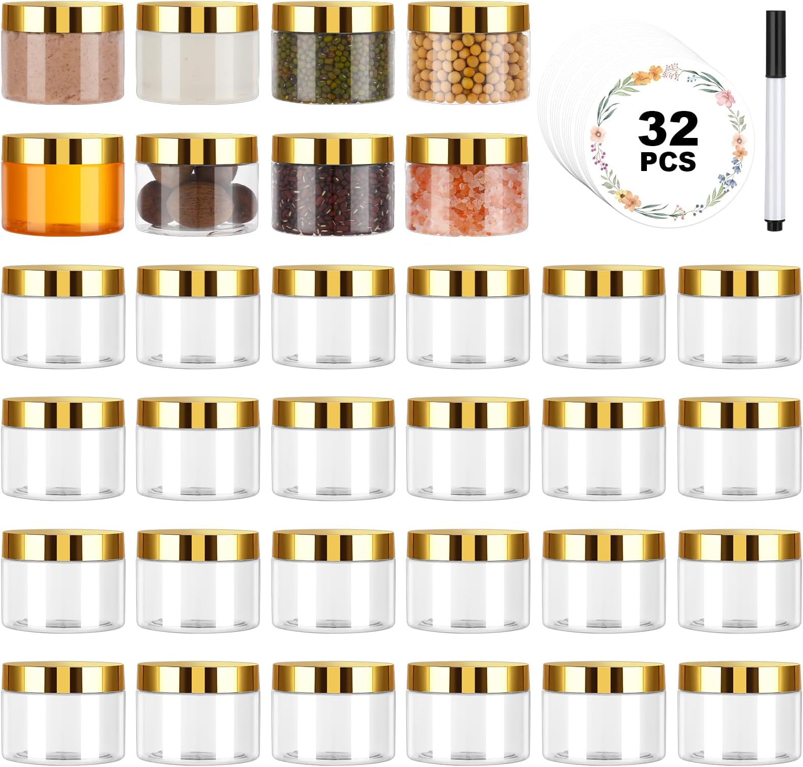 Amazon.com: Mumufy Clear Plastic Jars with Lids Round Plastic ...