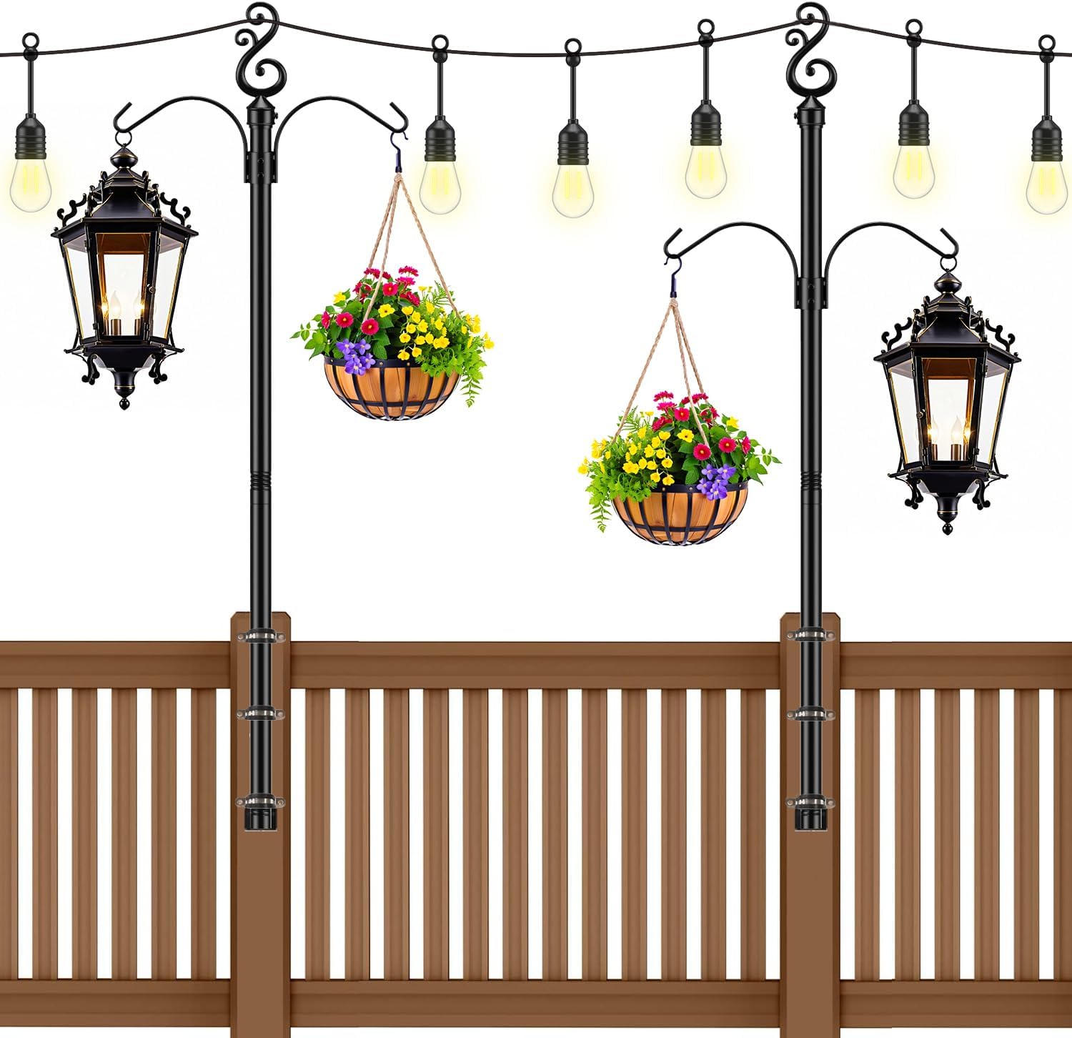 Amazon.com: 4 Pack Fence/Railing Mount String Light Poles 5Ft Metal ...