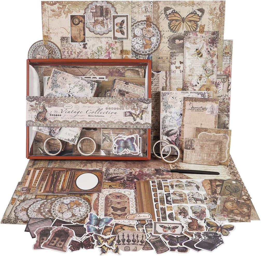 HASTHIP Paper 202Pcs Vintage Journal Supplies Kit With Journaling ...