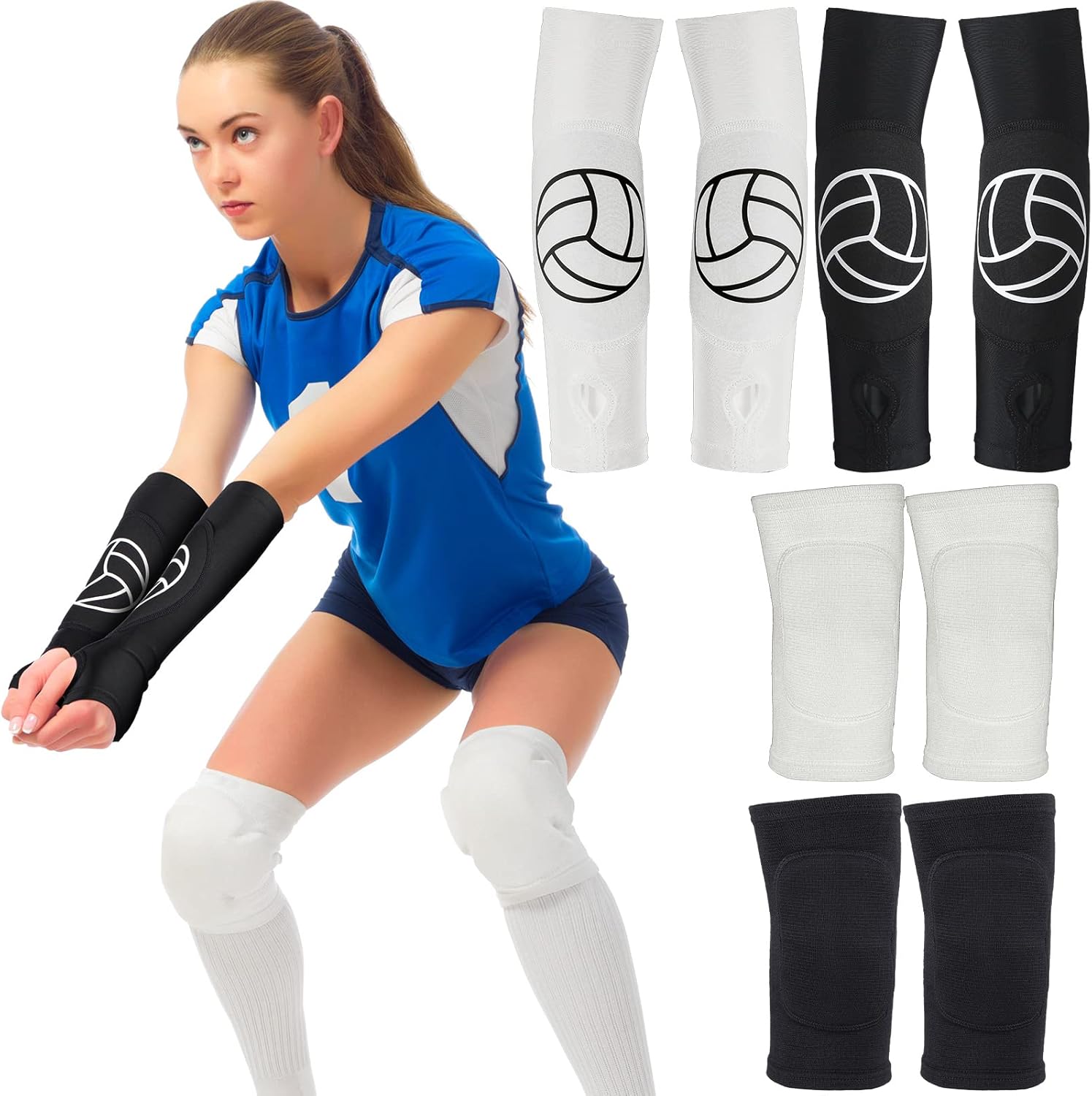 Amazon.com : Vabean 4 Pairs Volleyball Knee Pads and Volleyball Arm ...