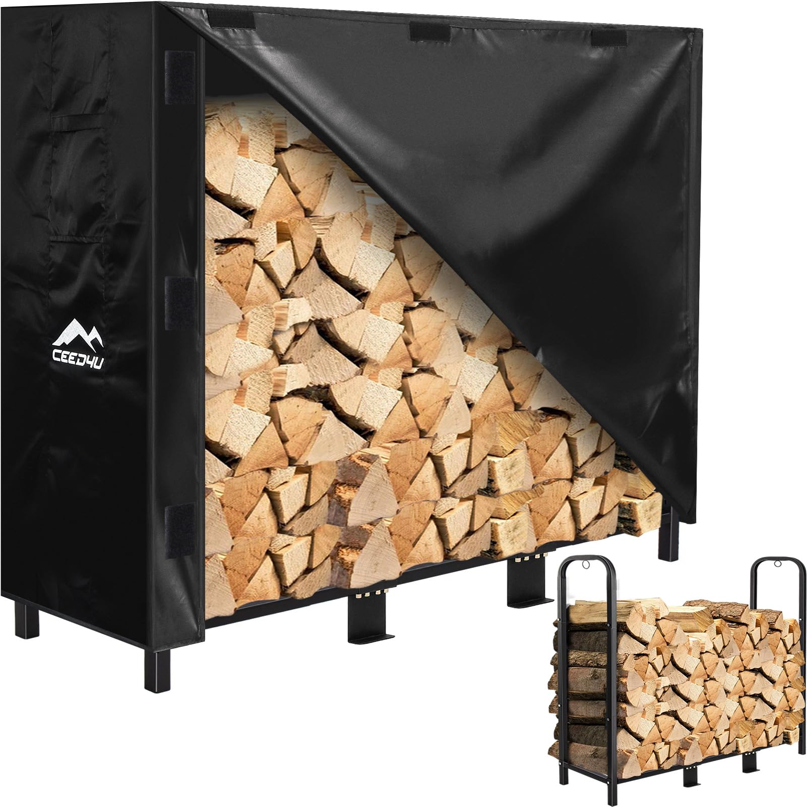 CEED4U 5ft Firewood Rack with Cover Outdoor Indoor Firewood Holder for ...