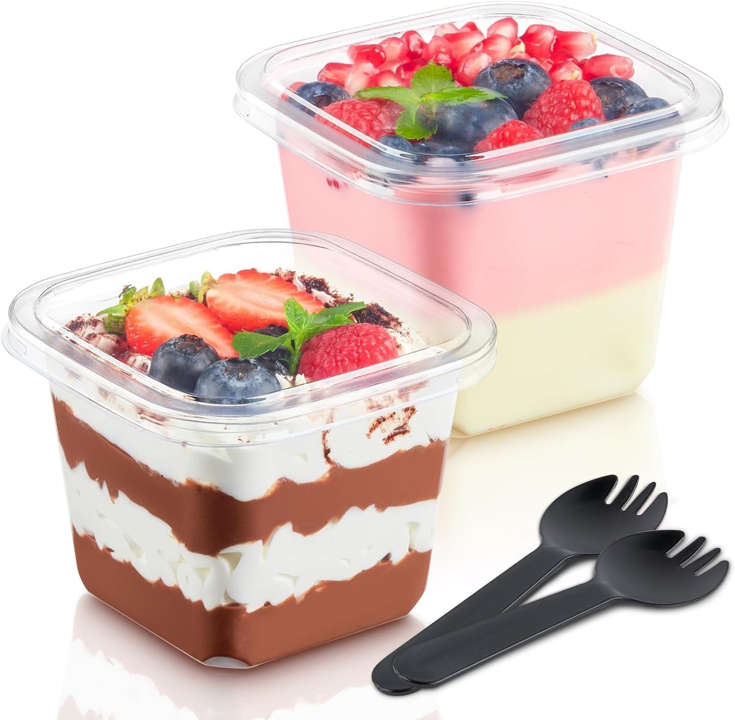 FWEEK 100PCS 360ml/12oz Dessert Cups with Lid, Clear Plastic Cups with ...