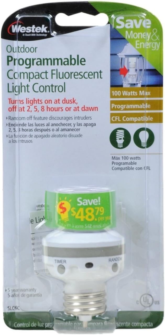 Westek SLC6CBC-4 100W Programmable Screw-in Light Control, White, Light ...