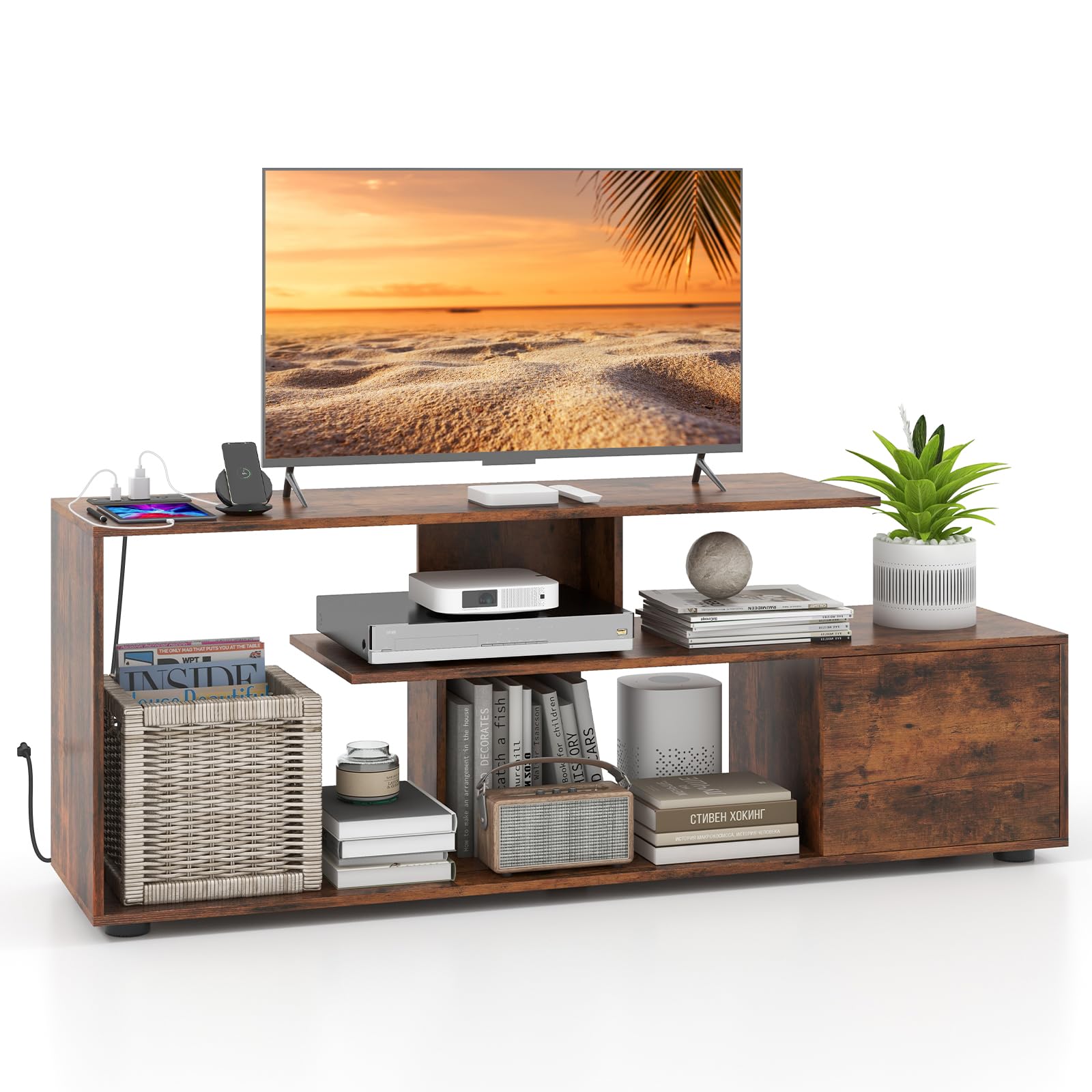 Amazon.com: Tangkula 60" TV Stand with Charging Station, 3-Tier TV ...