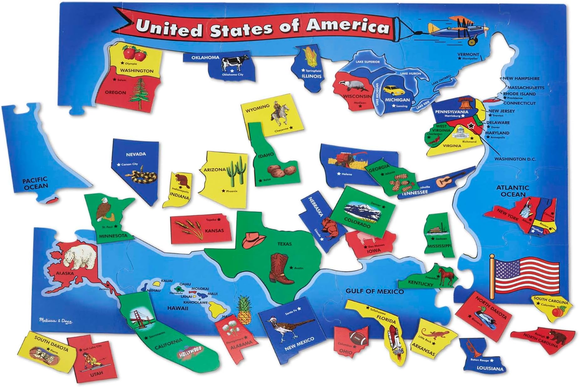 Amazon.com : Melissa & Doug Wooden USA Map Sound Puzzle (40 Pieces ...