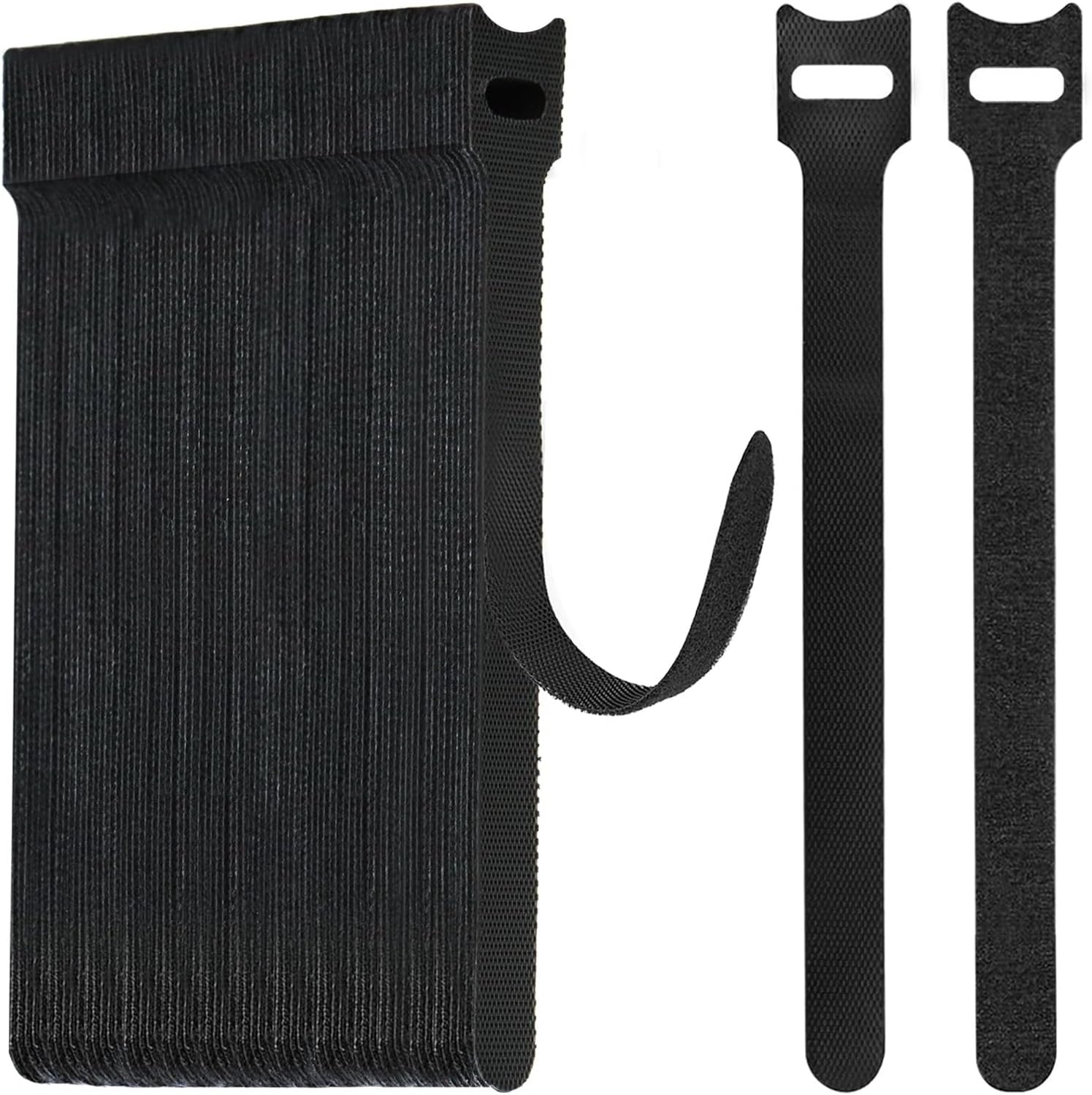 100 x Black Adjustable Reusable Cable Straps, Hook and Loop , Long ...