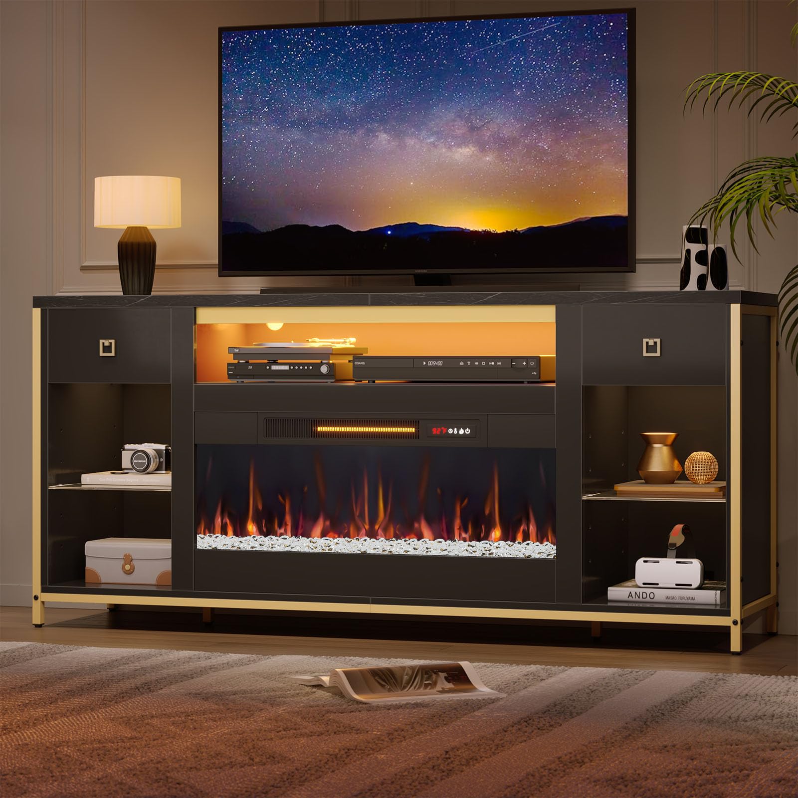 Snapklik.com : Bestier 70" Fireplace TV Stand, Modern Entertainment ...