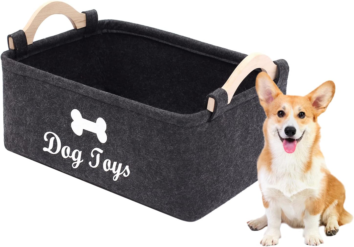 Dog Toy Basket - With Wooden Handles ,Collapsible Pet Items Storage ...