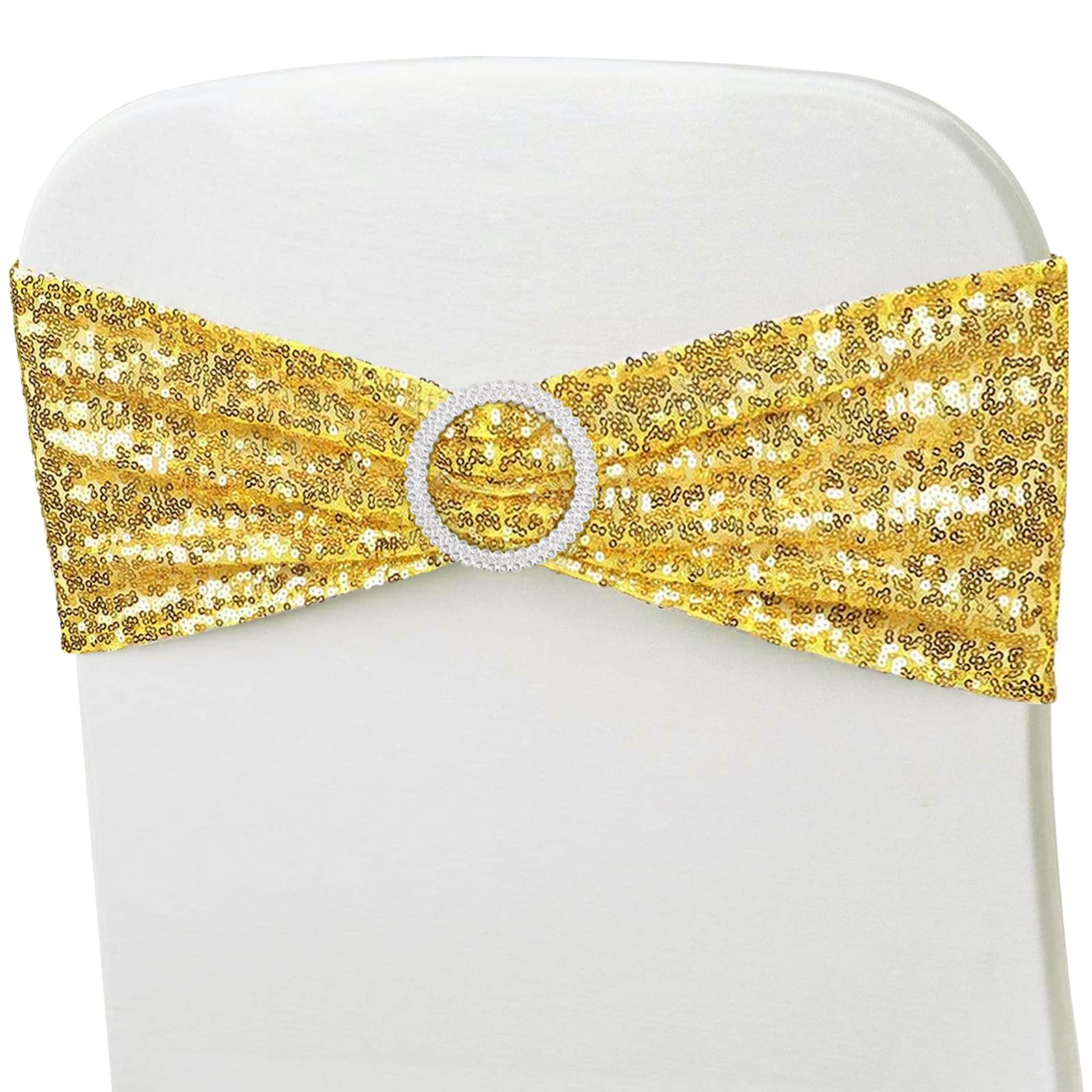 Gold Sequin Chair Sashes Spandex, Sets of 10 Sequin Stretchy Bows Ties ...