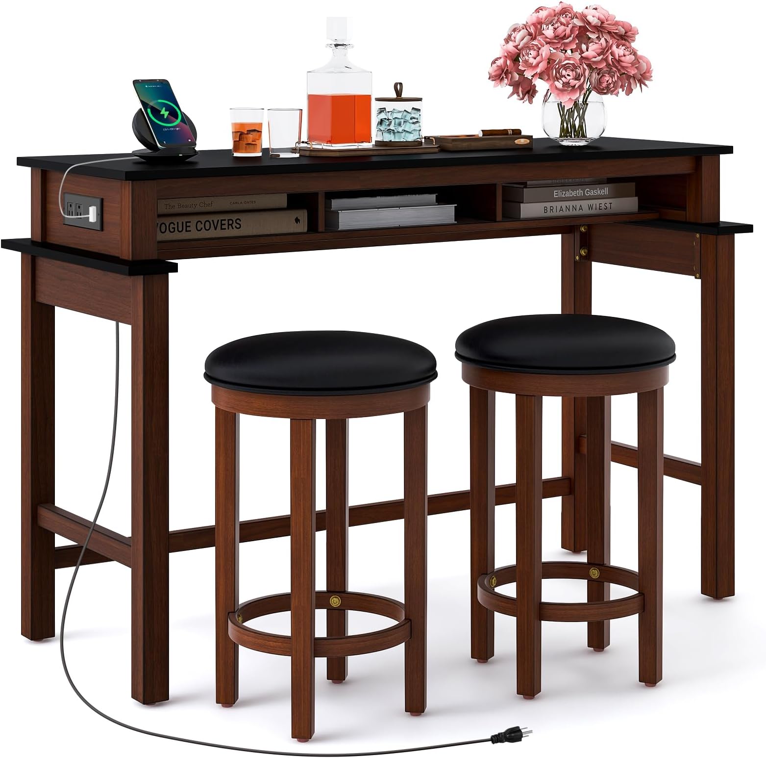 Amazon.com - Dinehome 5 Piece 59" Long Bar Table Set with Power Outlet ...