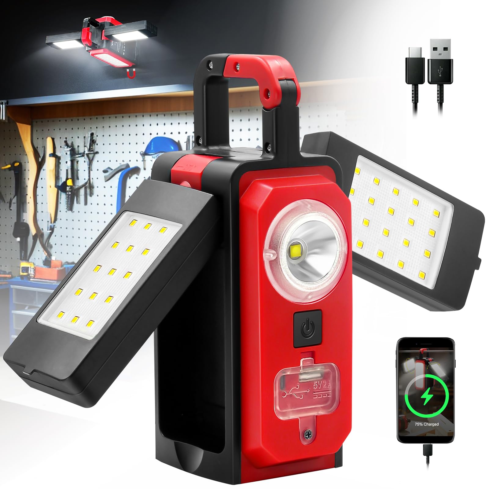 SYLSTAR Rechargeable Work Light, 3000 Lumen LED Work Lights with ...