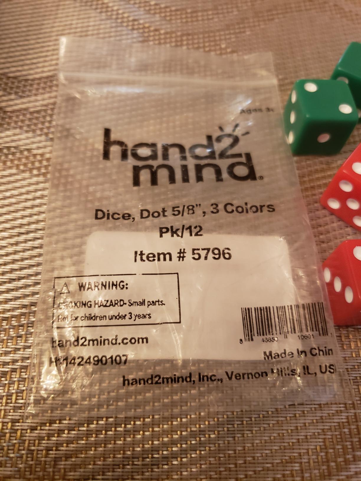 Amazon.com: ETA hand2mind 3 Color Dot Dice, 5/8", Set of 12 : Toys & Games