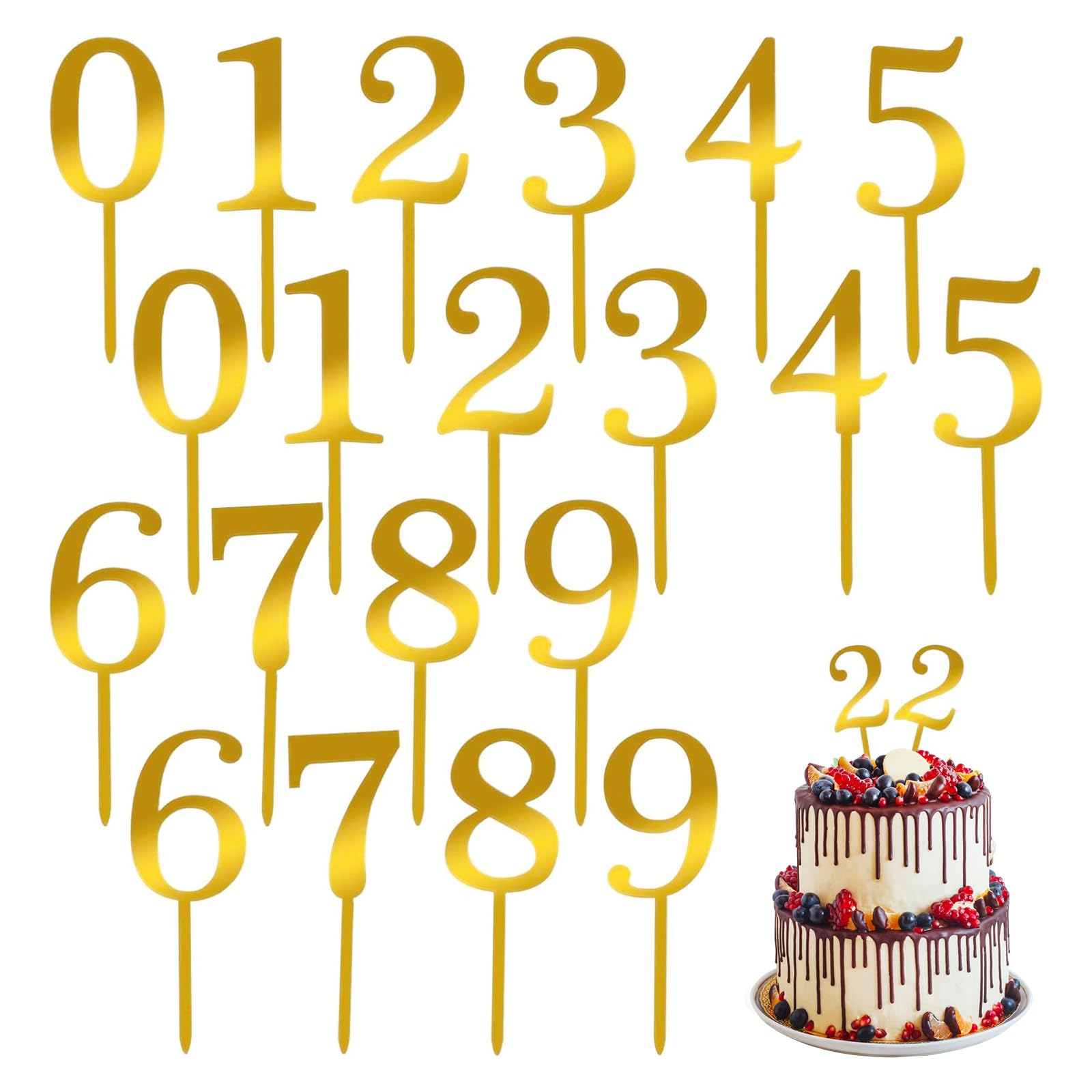 Amazon.com: 20 PCS 0-9 Number For Cake Topper, 2 Sets Shiny Gold Cake ...