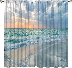 Amazon.com: ShiTingYu Sandy Beach Sea Curtains, Modern Island Theme ...