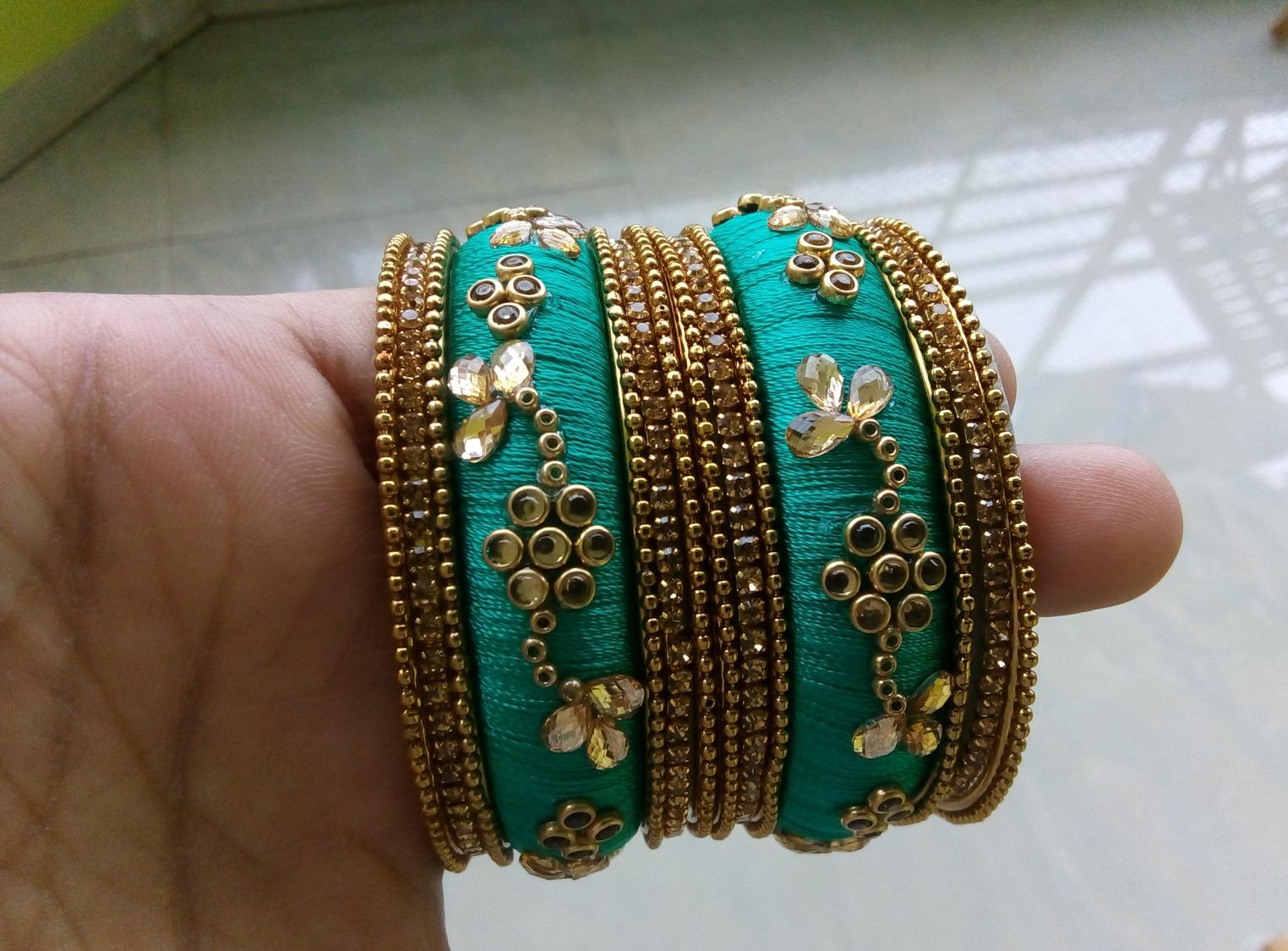 Buy NMII Fabric & Metal and Zircon Kada Set for Women & Girls (Maroon ...