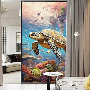 Amazon.com: Coastal Turtle Window Privacy Film Swimming with Colorful ...