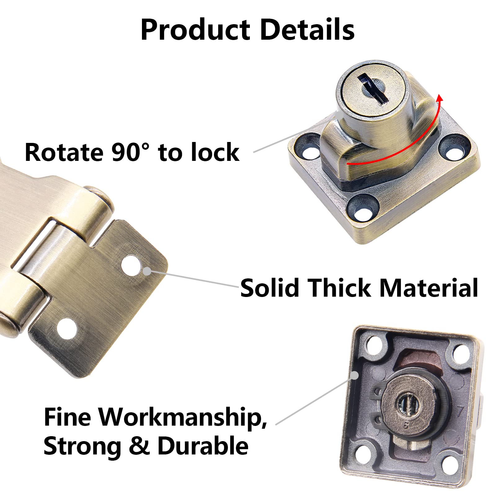 Snapklik.com : Kyuionty 4 Pcs Keyed Hasp Locks 2.5 Inch Twist Knob ...