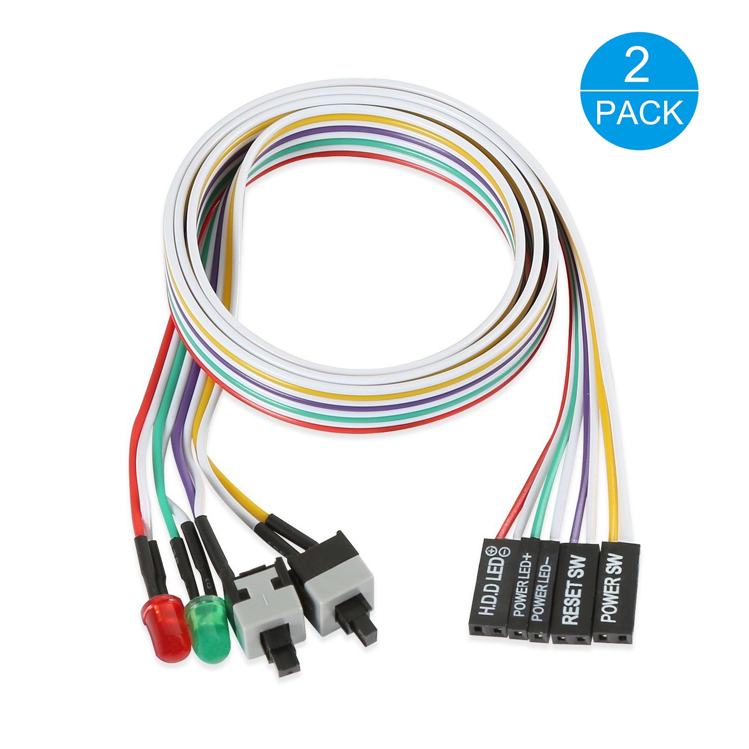 Electop 2 Pack ATX Power Supply Switch Cable ,27 inch LED Light HDD ...